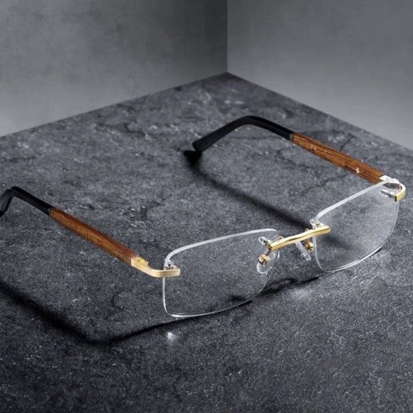 Accessories | Vintage Mens Rimless Gold Frame Retro Hip Hop Luxury Wood ...